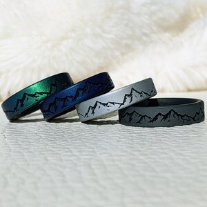 Forest or Mountain Silicone Ring in Iridescent Green or Blue, Dual ...