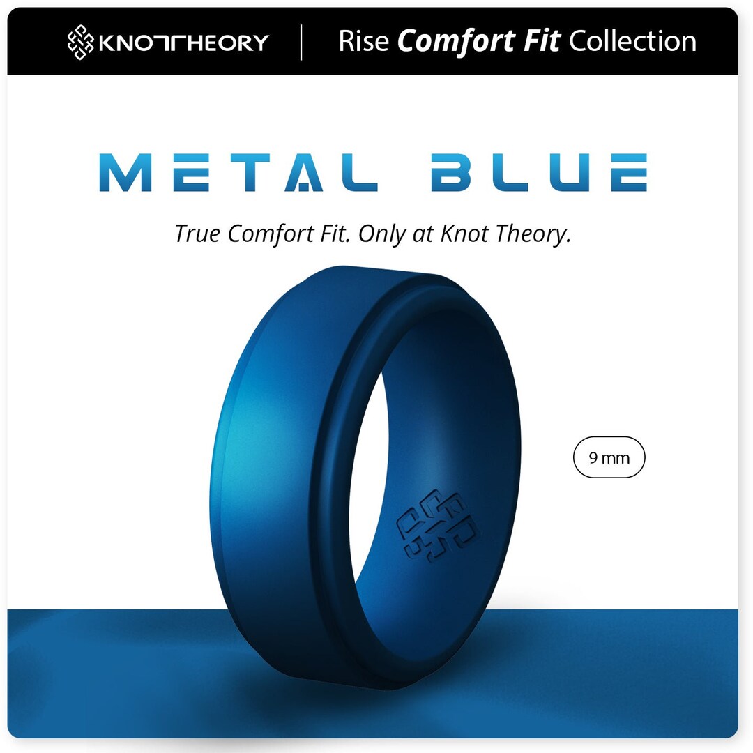 Sapphire Blue Silicone Ring for Men, Metallic Blue Rubber Wedding Band ...