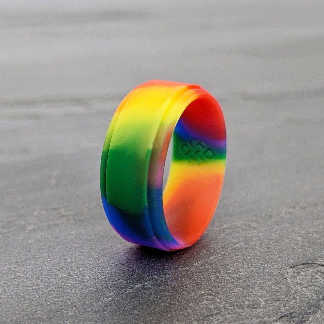 Double Rainbow Silicone Rings, Step Edge 9mm Wide Ring, Colorful ...