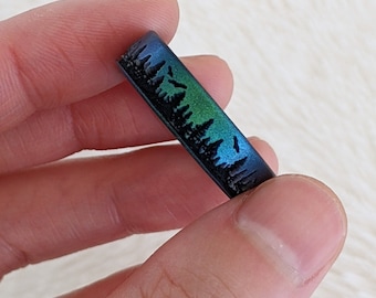 Forest or Mountain Silicone Ring in Iridescent Green or Blue Dual Layer ...