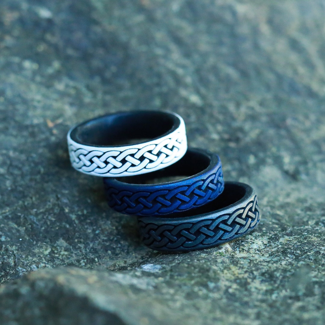Celtic Sailor's Knot Silicone Ring in White, Blue or Dark Silver ...