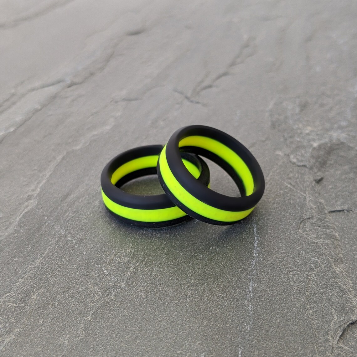 Neon Yellow & Black Silicone Ring for Men Bevel Neon Stripe | Etsy