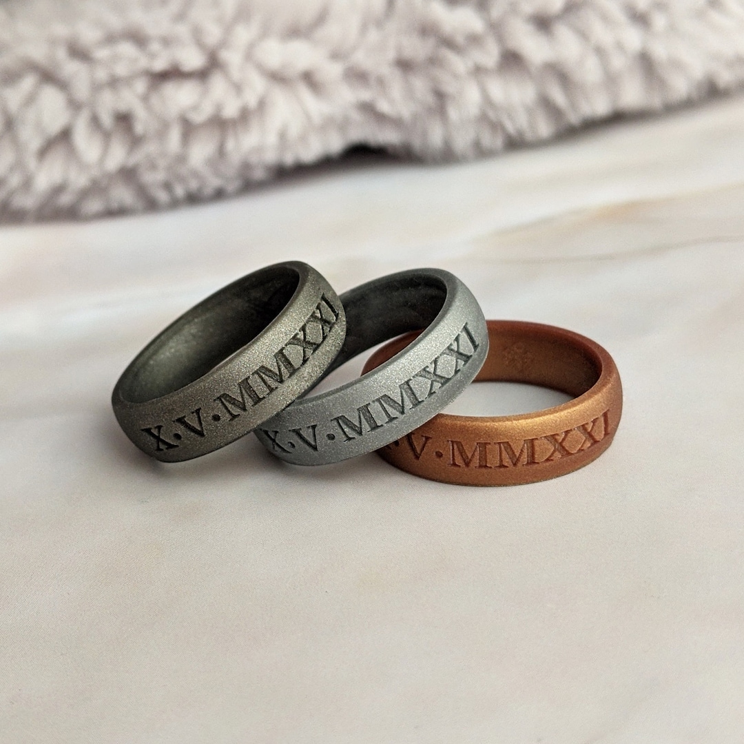 Engraved Silicone Ring for Men Women, Personalized Silicone Wedding ...