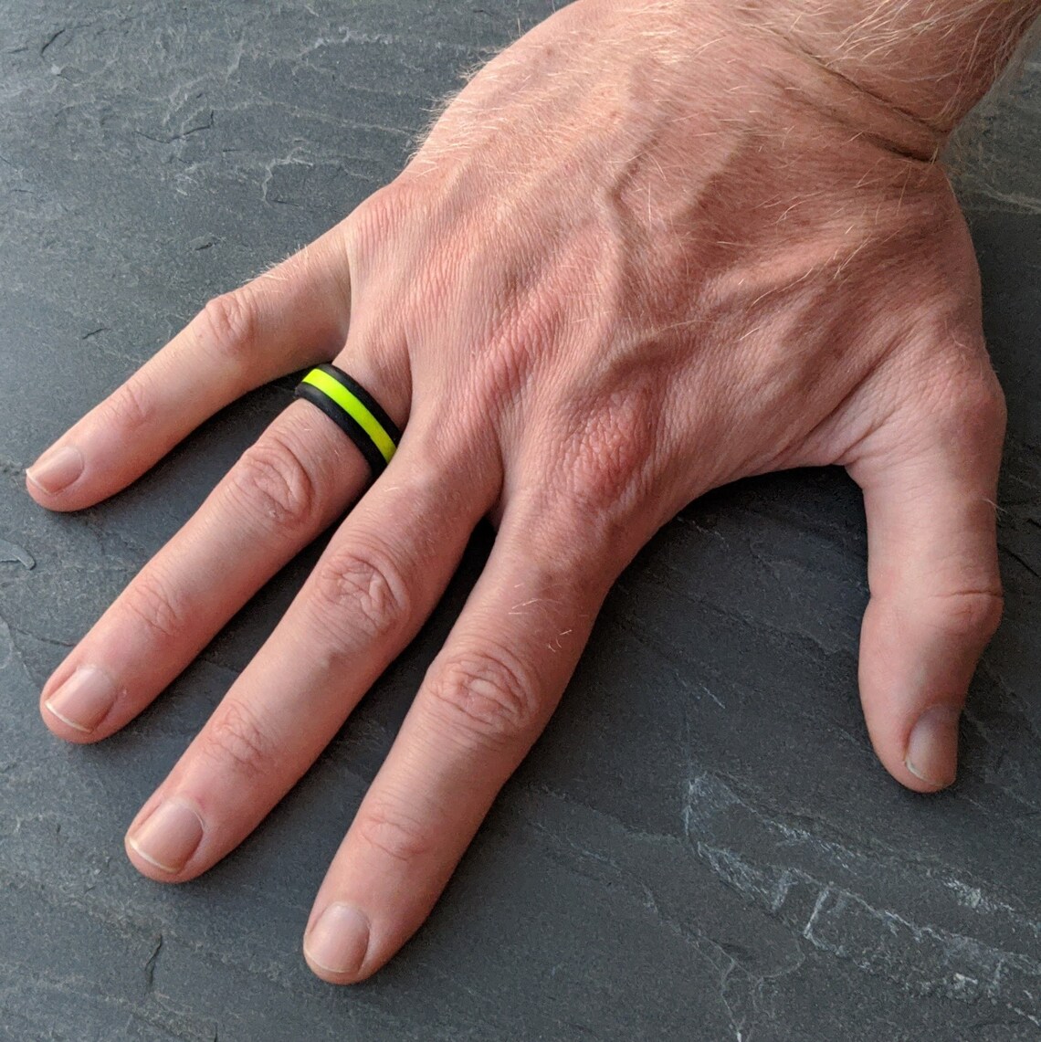 Neon Yellow & Black Silicone Ring for Men Bevel Neon Stripe | Etsy