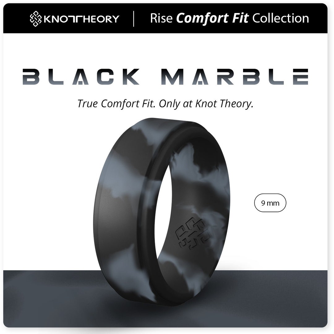 Black Marble Silicone Ring for Men, Breathable Rubber Wedding Band ...