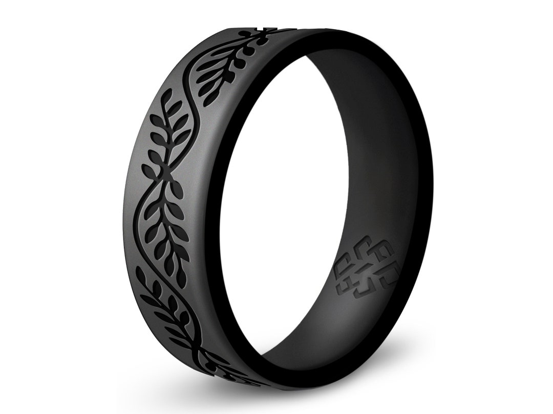 Laurel Leaf Silicone Ring 6mm Men Women, Dark Silver, Silver, or Green ...