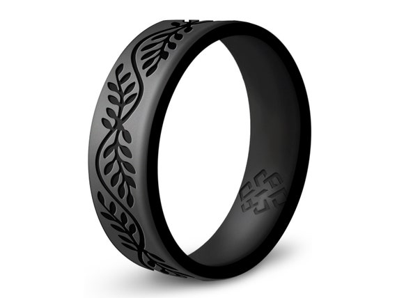 Laurel Leaf Silicone Ring 6mm Men Women Dark Silver Silver or Green Silicone Wedding Band Engagement Ring Promise Ring Anniversary Gift Etsy