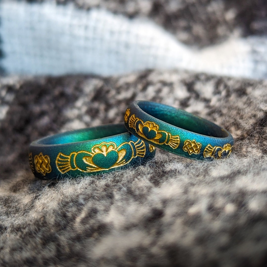 Gold Claddagh Silicone Ring for Women Men, Engraved Celtic Irish ...