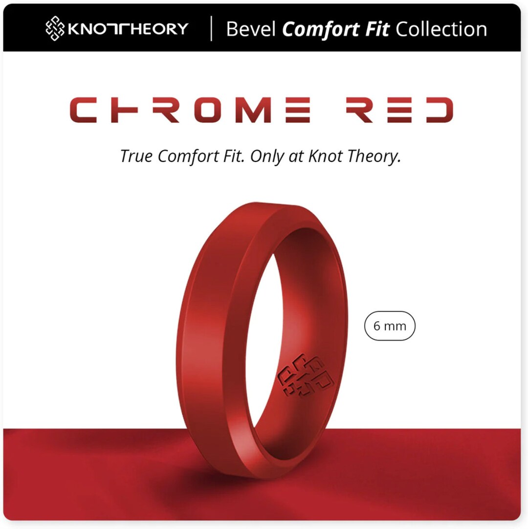 Metallic Red Silicone Ring Band Men Woman, Bevel 6mm Breathable Comfort ...