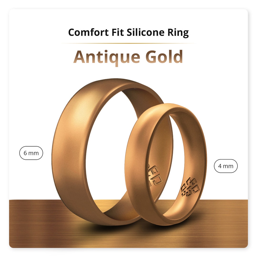 Antique Gold Breathable Silicone Ring for Men & Women - Matching Gold ...