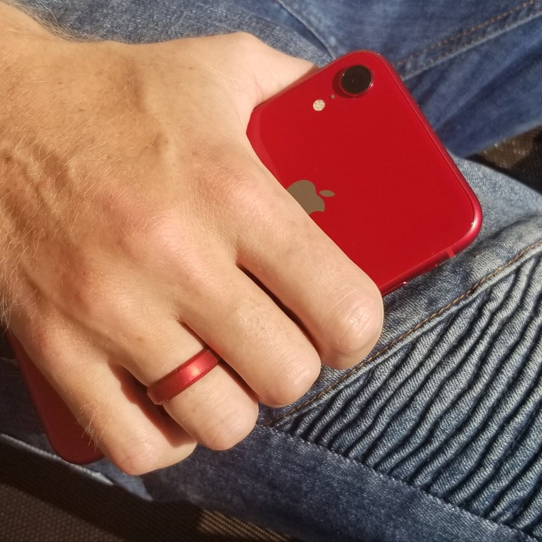 Metallic Red Silicone Ring Band Men Woman, Bevel 6mm Breathable Comfort ...