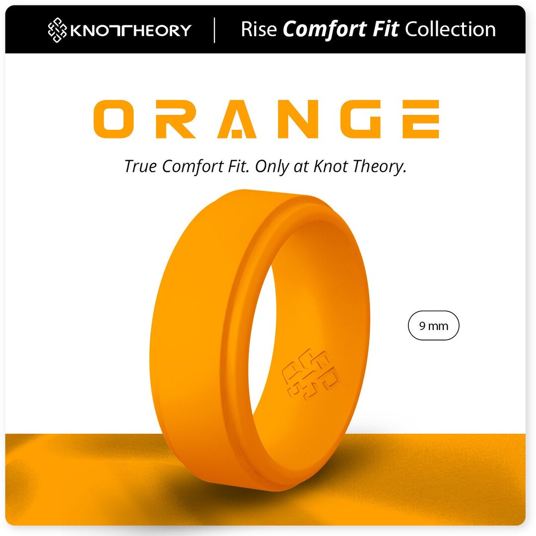 Orange Silicone Ring for Men, Step Edge 9mm Wide Mens Rubber Wedding ...