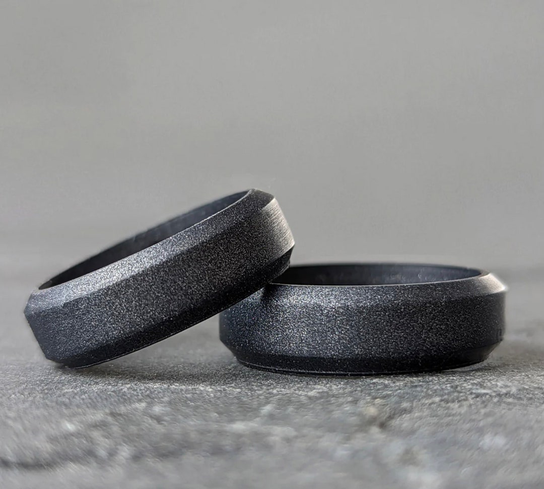 Dark Silver Silicone Rings Men Women, Bevel 6mm Ring, Breathable True ...