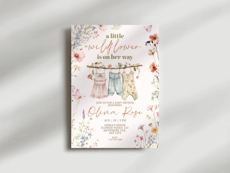 Wildflower Boho Baby Shower Invitation Girl, A Little Wildflower ...