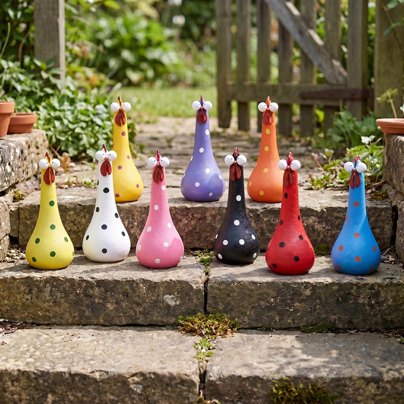 Colorful Polka Dot Long Neck Chicken Resin Statue,cute Big‑eye Rooster ...