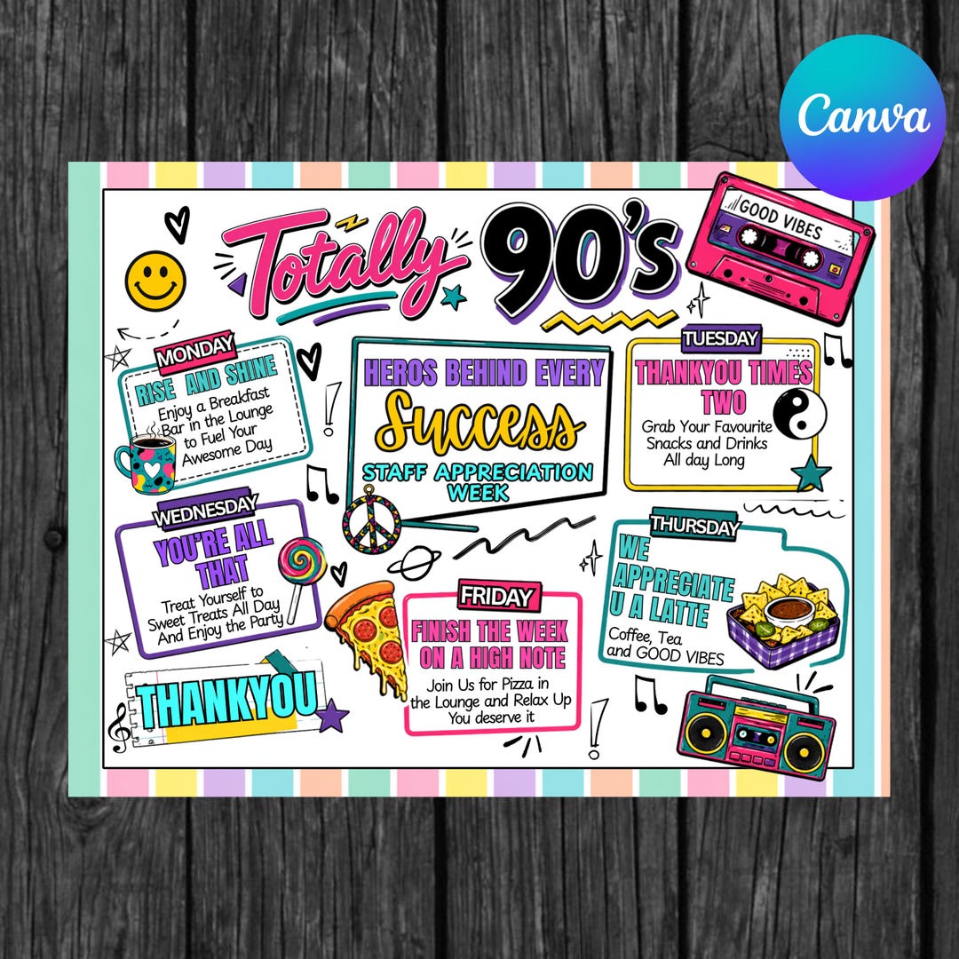80s 90s Teacher Appreciation Week Itinerary, Retro School Staff ...