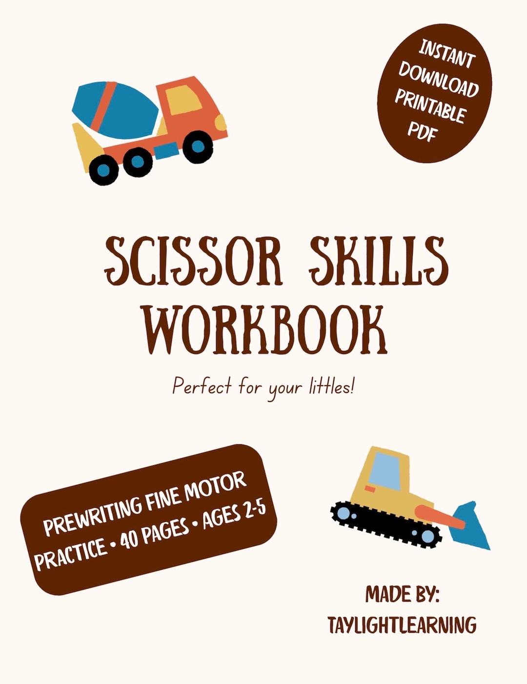 Construction Vehicles Scissor Skills Workbook for Preschoolers ...
