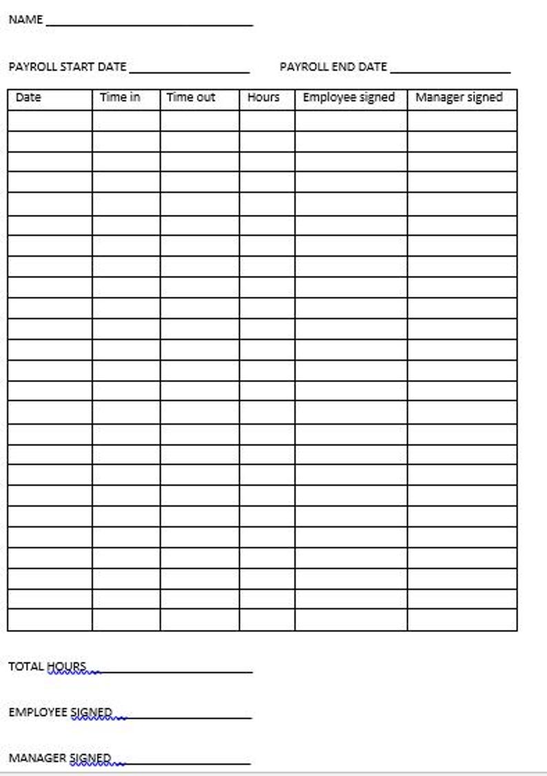 Employee Timesheet Form - Etsy