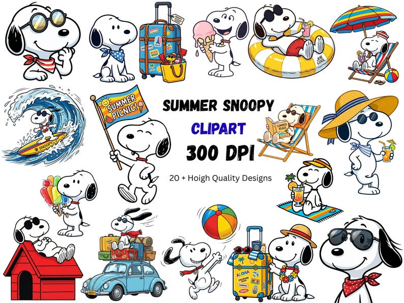 Summer Snoopy Clipart Bundle – Vacation Beach Designs (300 DPI PNG) - Etsy