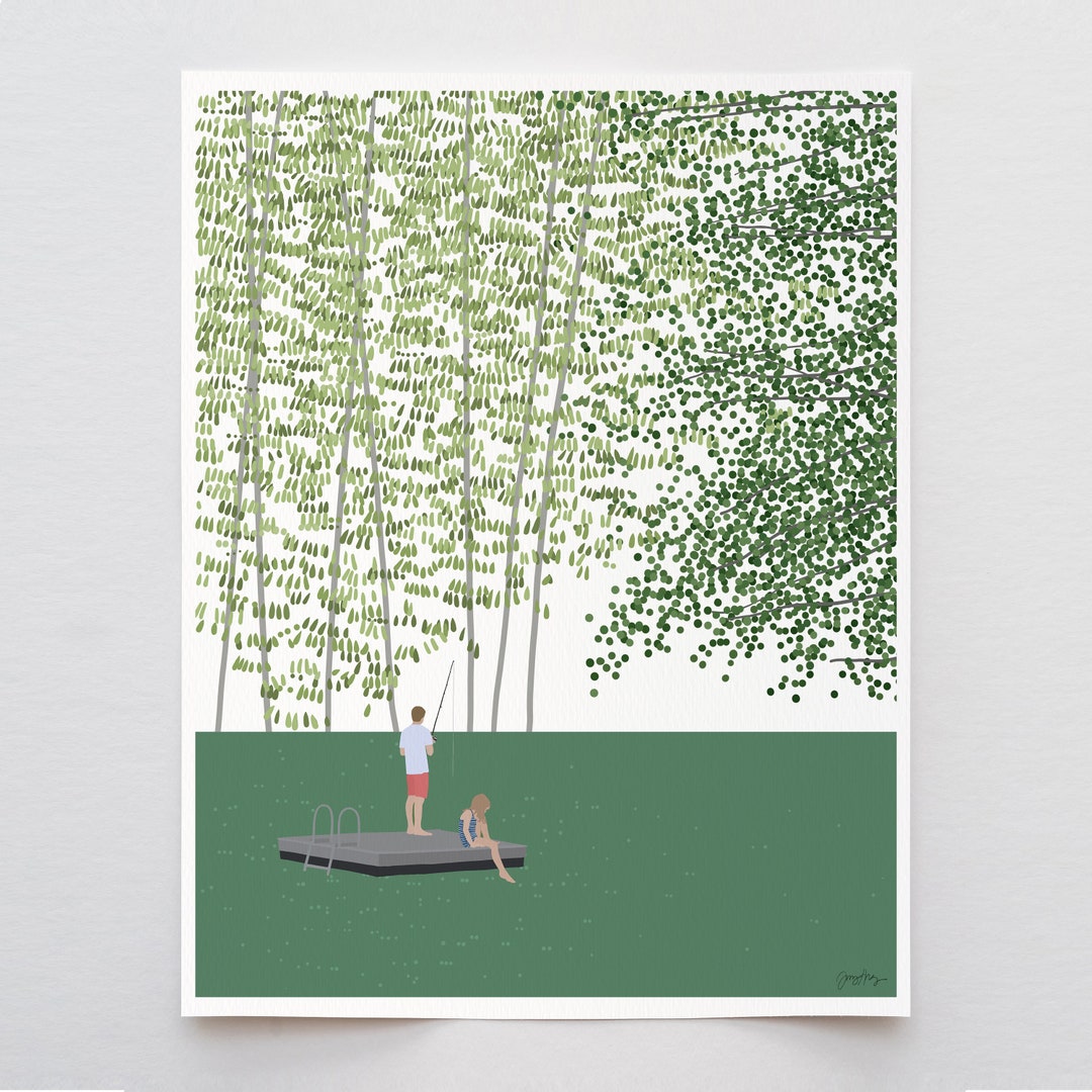 Kids Lake Fishing Art Print Signed and Printed by Artist Unframed or ...