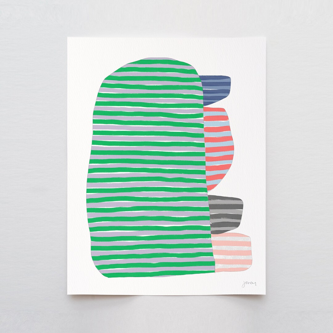 Green Striped Abstract Art Print Signed and Printed by the - Etsy