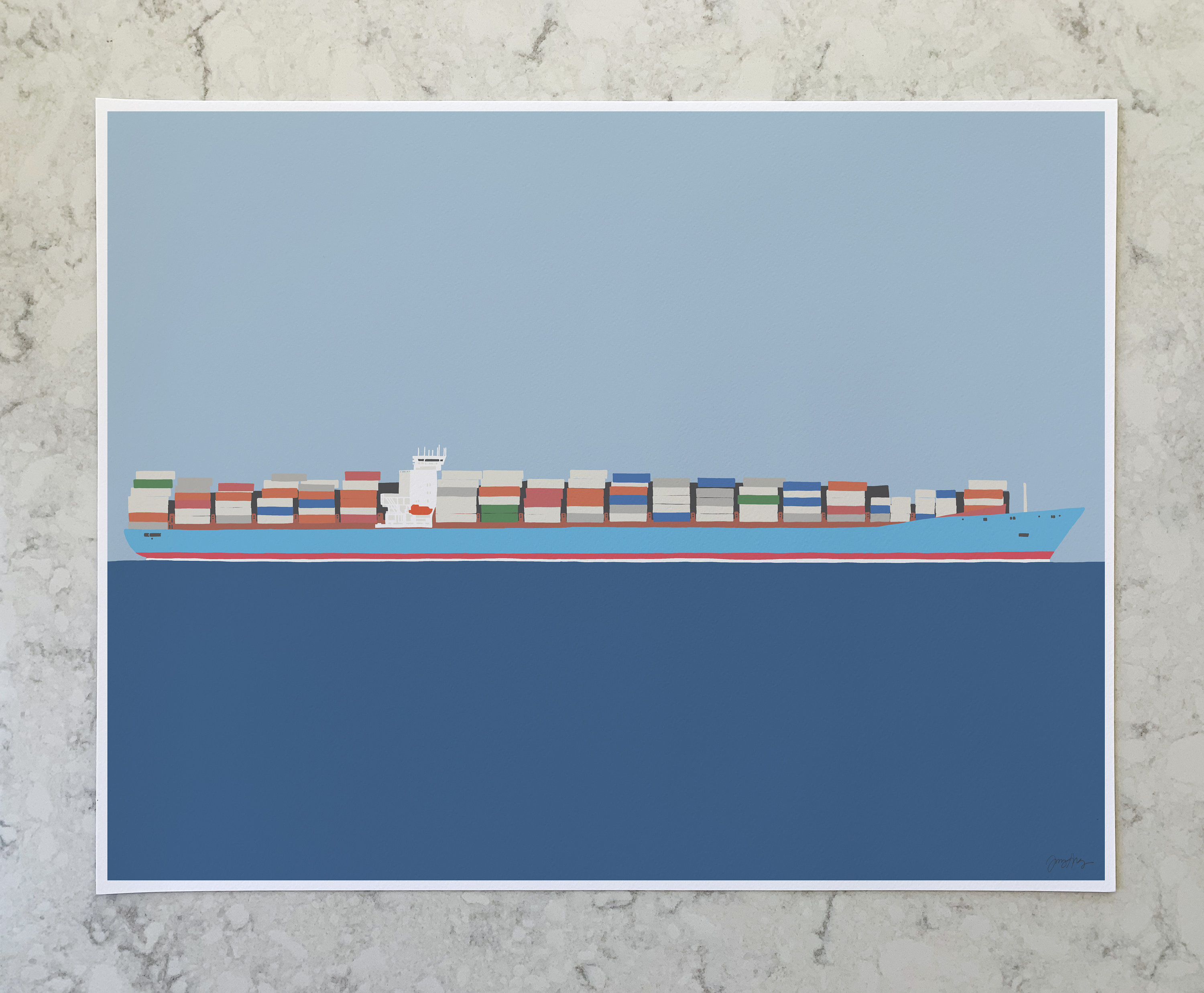 Container Ship Art Print. Signed and Printed by Artist. Framed or ...