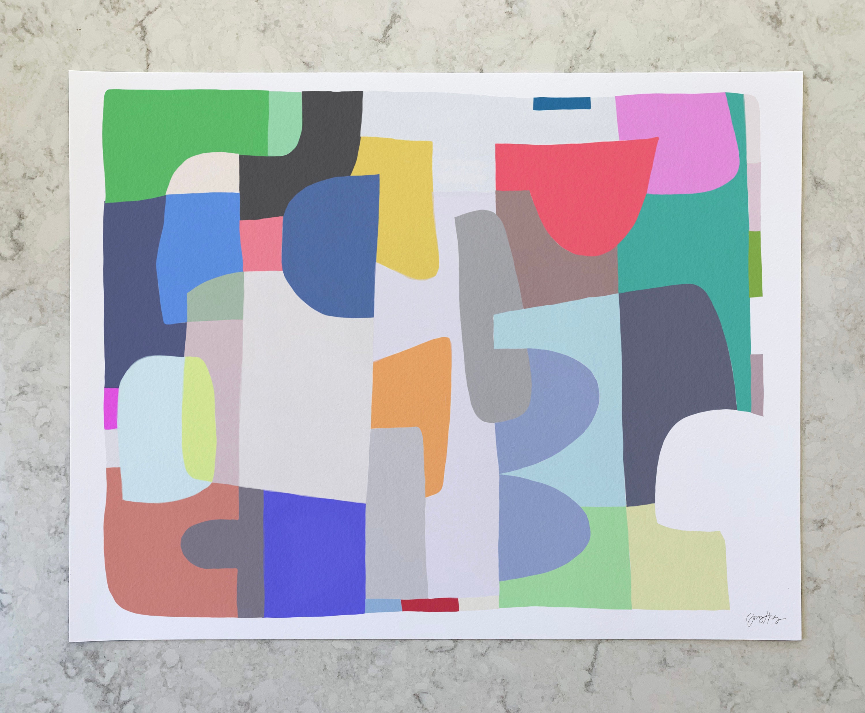 Abstract Art Print with Colorful Shapes. Signed. Framed or Unframed ...