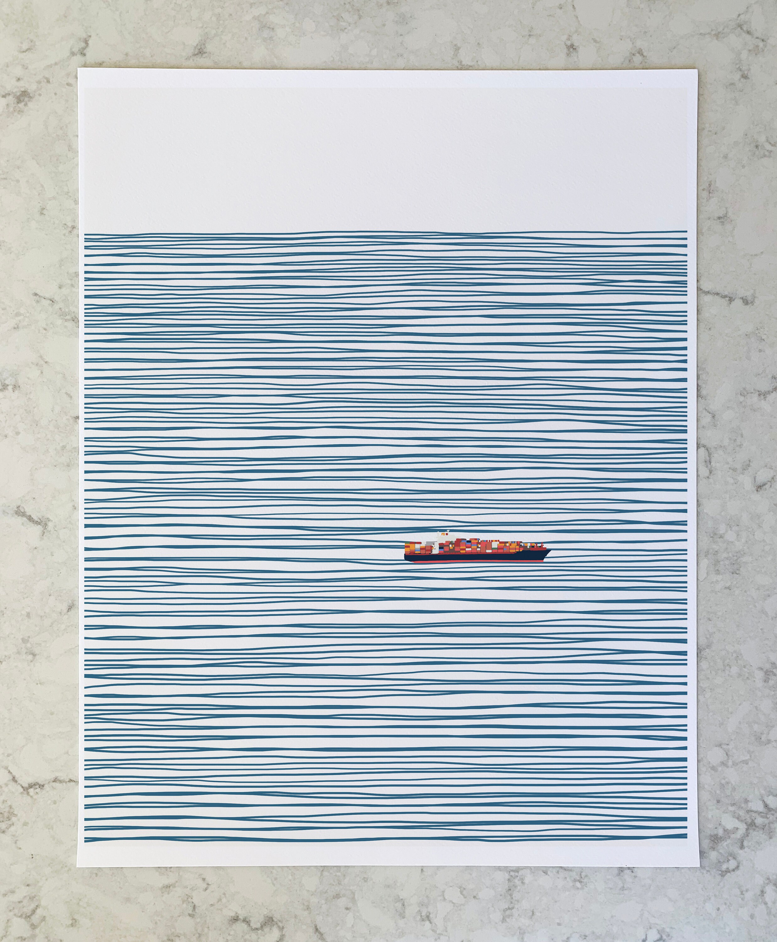 Container Ship on Ocean Art - Printed and Signed by Artist - Framed or ...