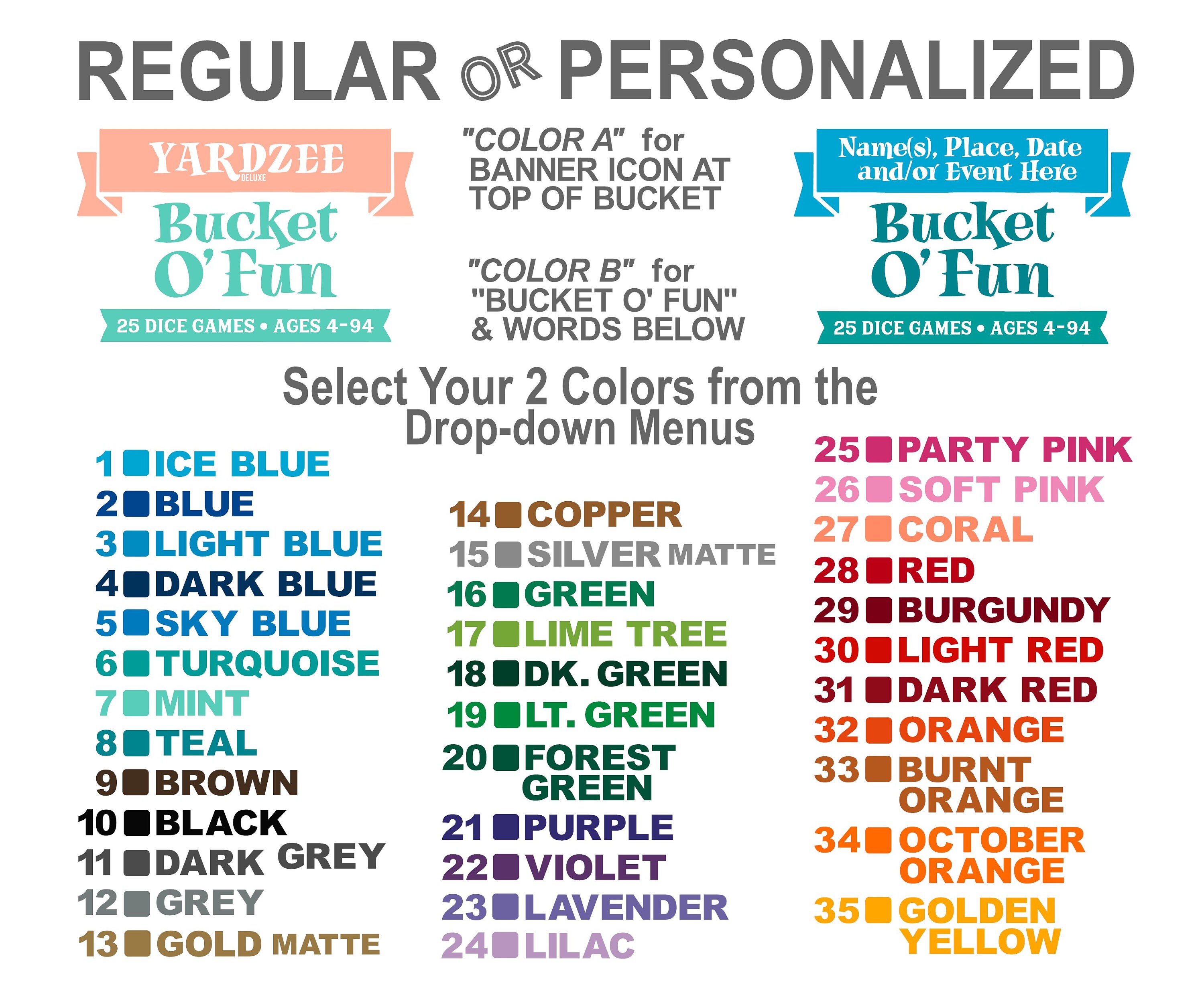 YOUR COLORS Bucket. 25 Giant Dice Games. Yardzee. Choose Your - Etsy