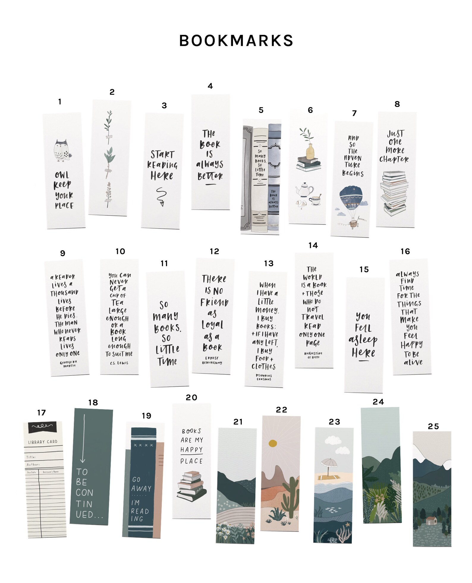 Bookmark Set of 5 | Etsy