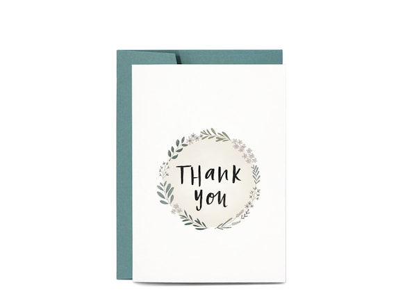 THANK YOU Wreath Hand Illustrated Greeting Card | Etsy