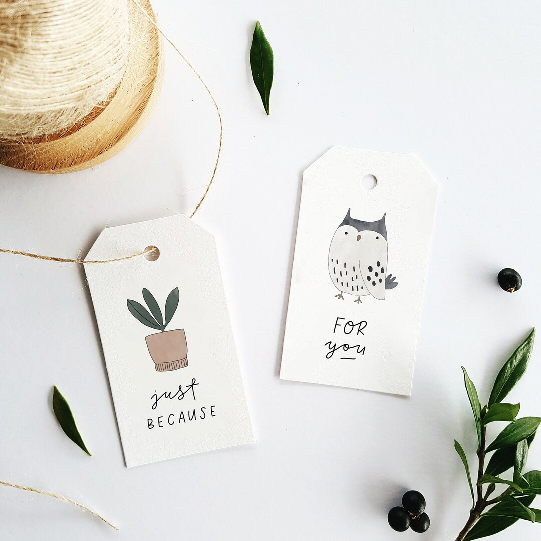 Set of 5 Illustrated GIFT TAG Set, Shaped Tag, Paper Gift Tags ...