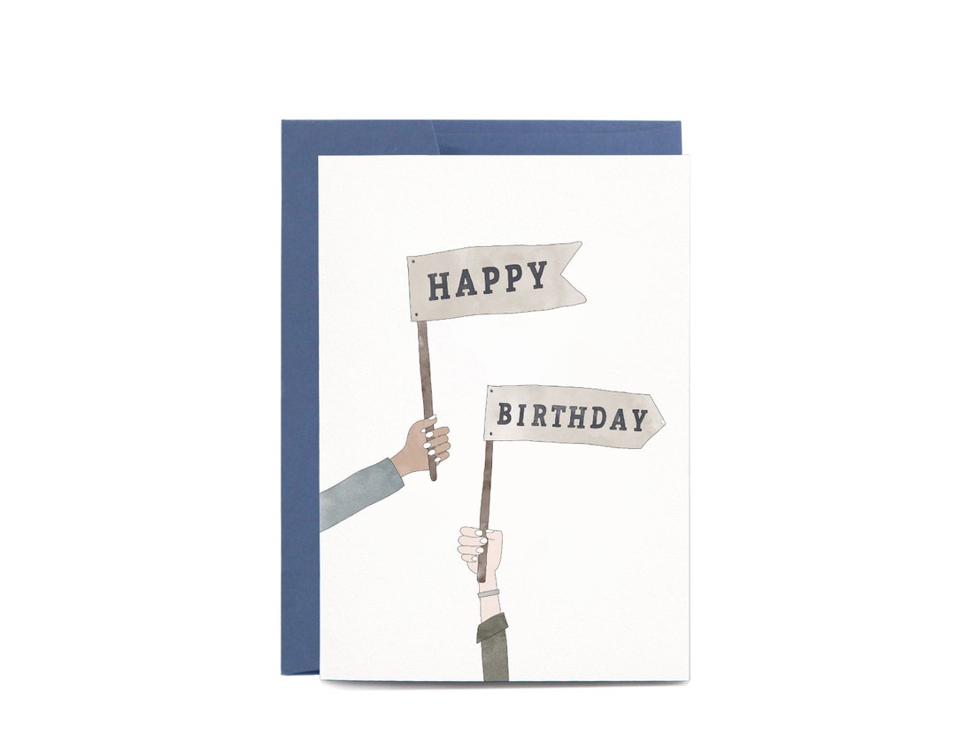 Happy Birthday Flags ILLUSTRATION Greeting Card - Etsy