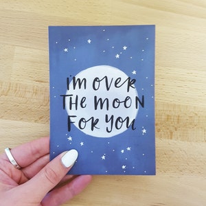 Over the Moon for You Illustrated ANNIVERSARY Happy Birthday Greeting ...