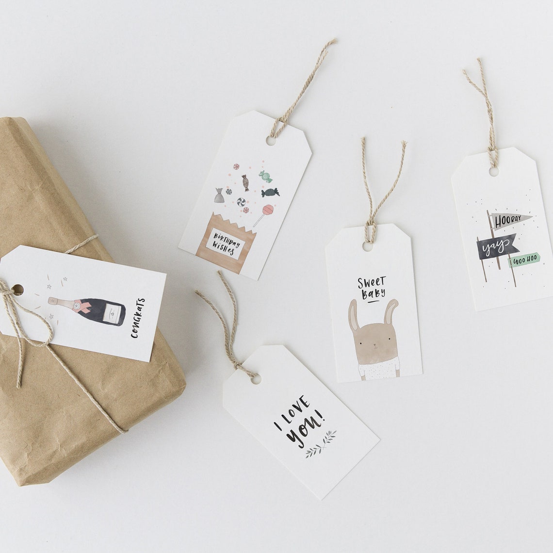 Set of 5 Illustrated GIFT TAG Set Shaped Tag Paper Gift | Etsy