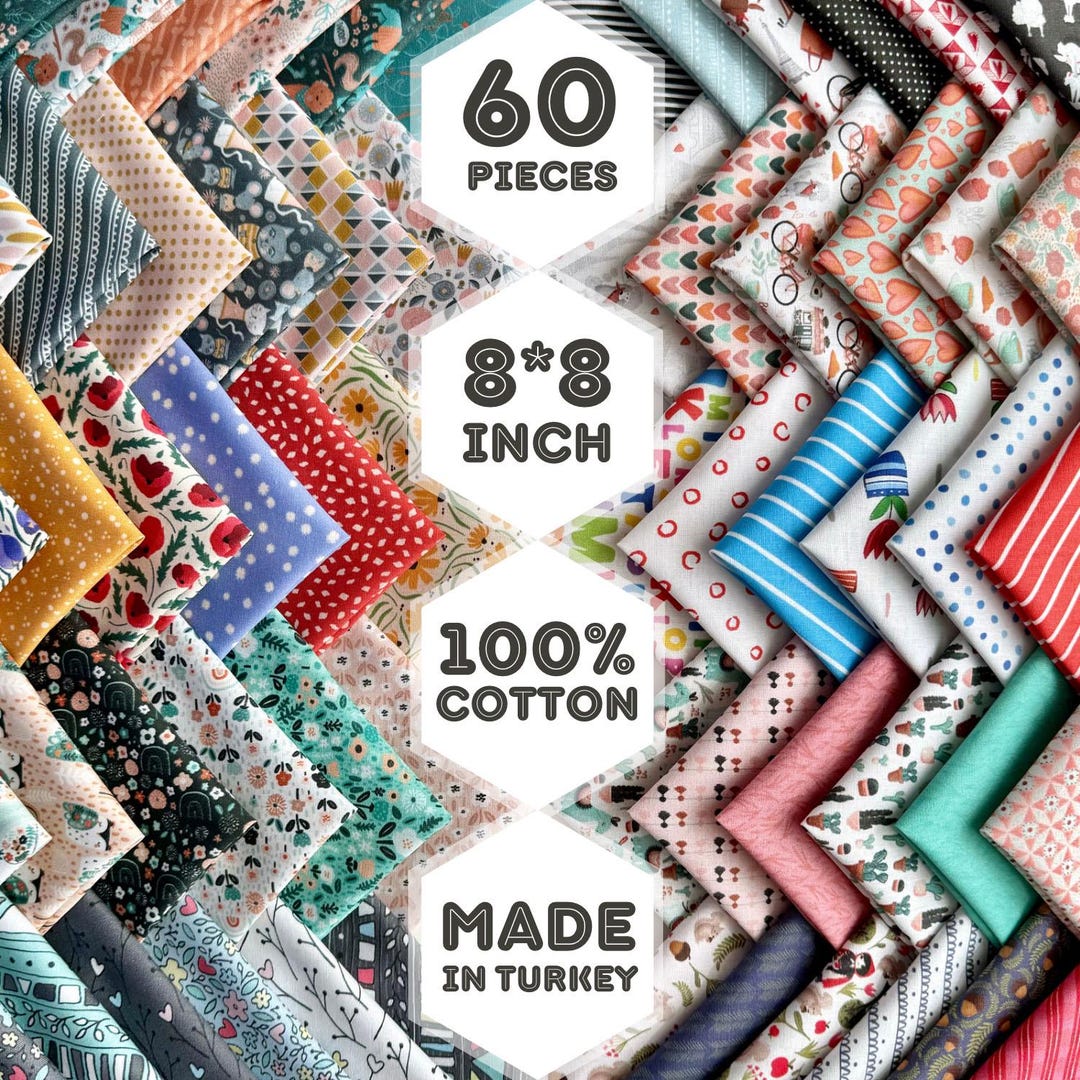 60 Precut Cotton Fabric Squares, 8x8 Inch Novelty Quilting Bundle ...
