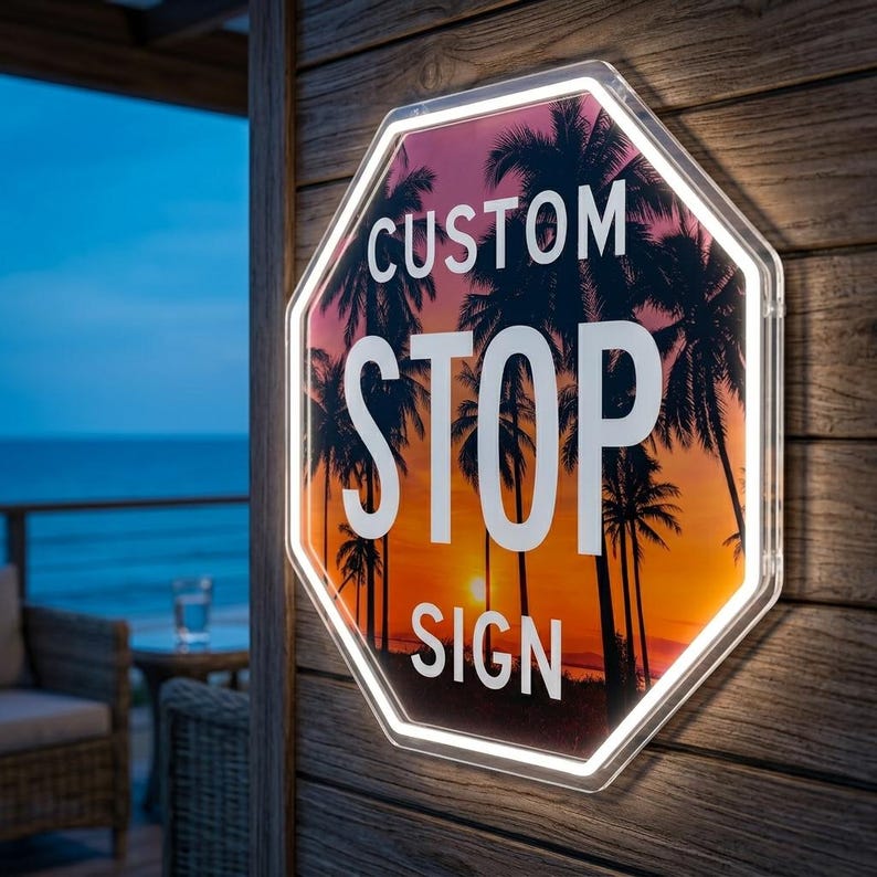 Personalized Stop Neon Sign, Custom Traffic Stop Sign, Personalized ...