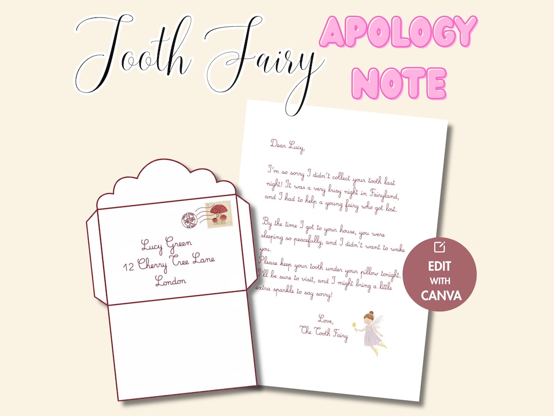 Tooth Fairy Missed Visit Letter, Tooth Fairy Apology Note, Whimsical ...