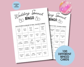 Wedding Speech Bingo Reception Game, Interactive Party Activity ...
