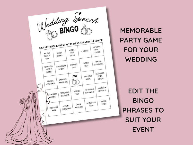 Wedding Speech Bingo Reception Game, Interactive Party Activity ...