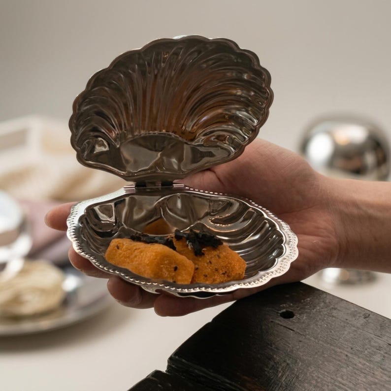 Vintage French Scallop Shell Dish: Stainless Steel Clamshell Trinket ...