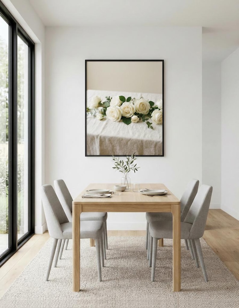 White Rose Flatlay Wall Art Print – Floral Photography Poster, Ivory ...