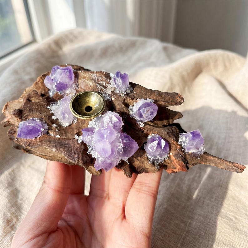 Driftwood Crystal Sphere Stand, Natural Wood Ball Holder, Raw Amethyst ...