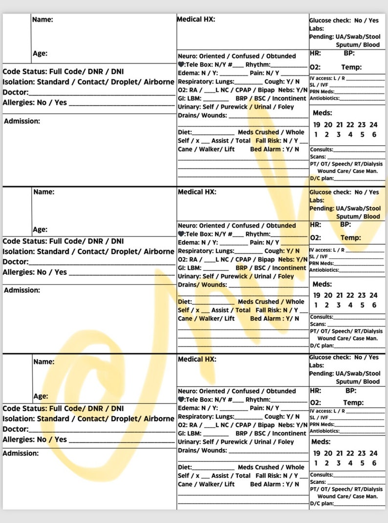 Bedside Nurse Report Sheet - Etsy