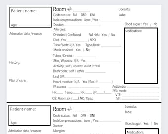 Med/surg/tele Nurse Report Sheet - Etsy