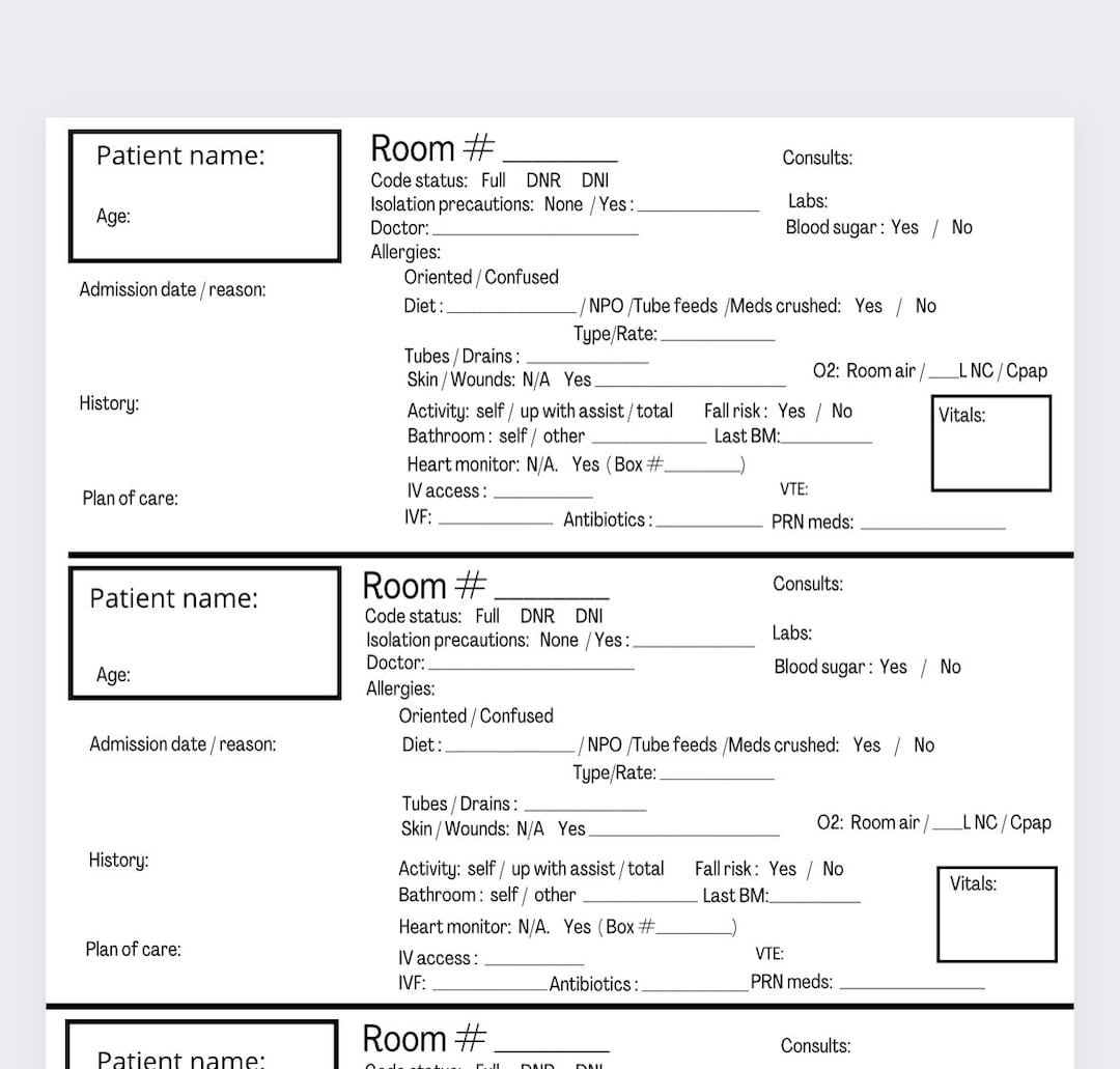 Med Surg/ Tele/ Ortho Nurse Patient Report Sheet - Etsy