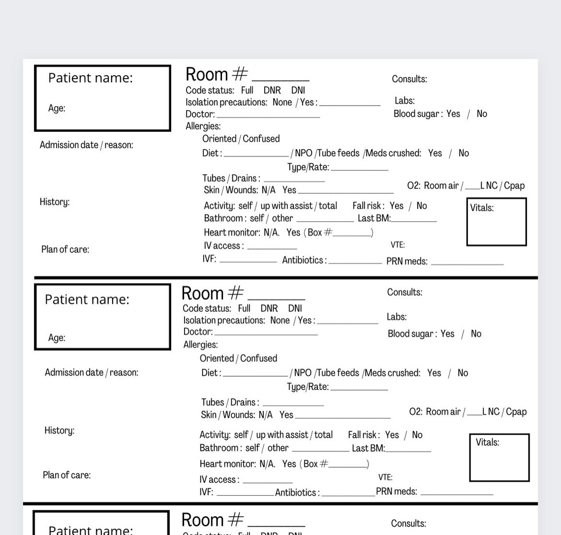 Med Surg/ Tele/ Ortho Nurse Patient Report Sheet - Etsy