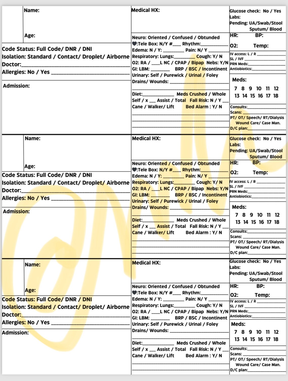Bedside Nurse Report Sheet - Etsy