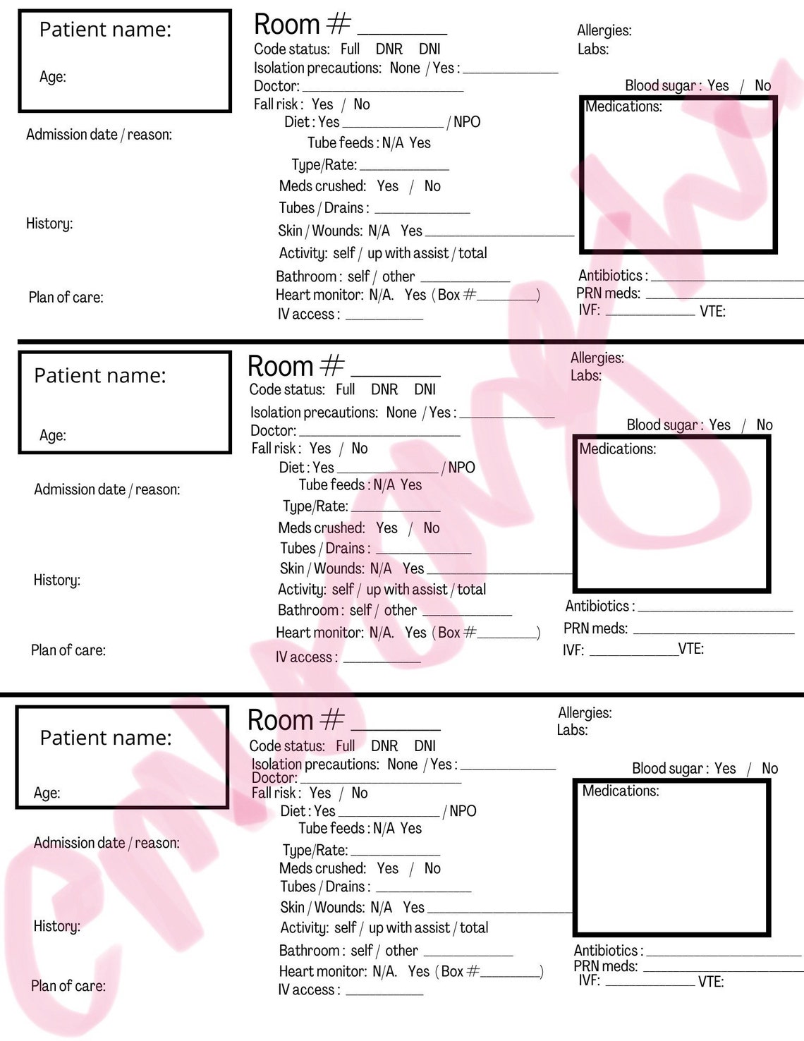 Med/surg/tele Nurse Report Sheet - Etsy