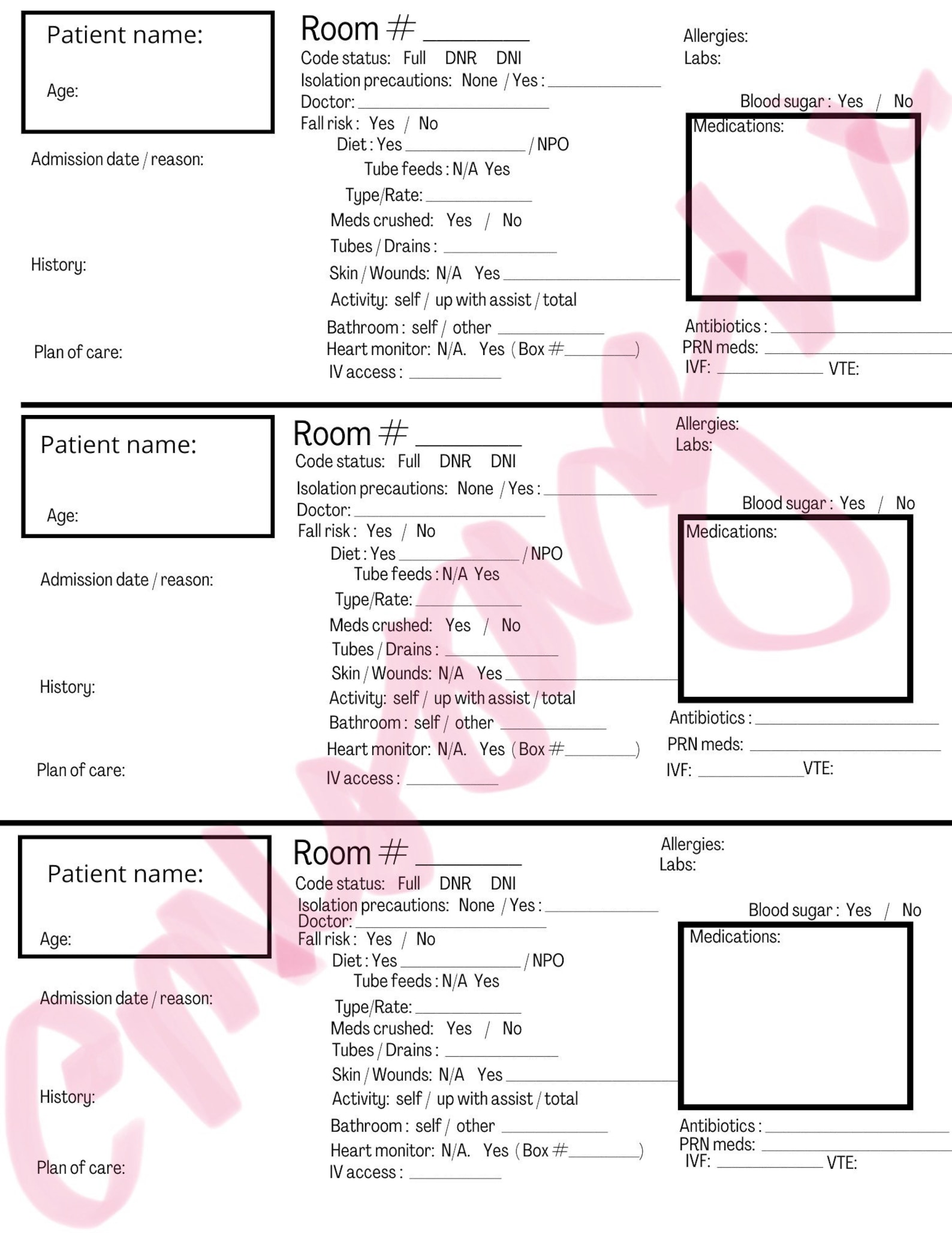 Med/surg/tele Nurse Report Sheet - Etsy